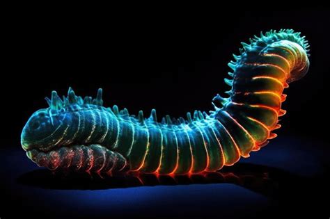 Premium Ai Image Otherworldly Bioluminescent Sea Worm In Darkness