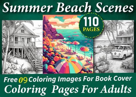 2 Summer Beach Scenes Coloring Book Designs Graphics