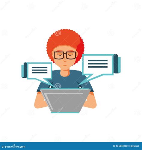 Man With Laptop And Speech Bubbles Stock Vector Illustration Of