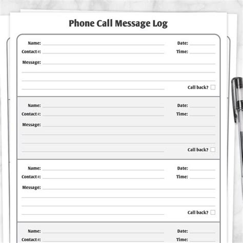 Phone Call Message Log Printable Voicemail Tracker Answering Etsy
