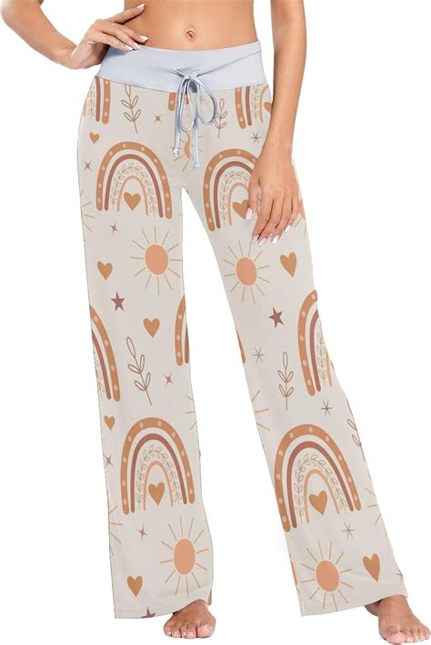 Womens Cute Boho Rainbow Sun Heart Star Pajama Pants Casual Pajama