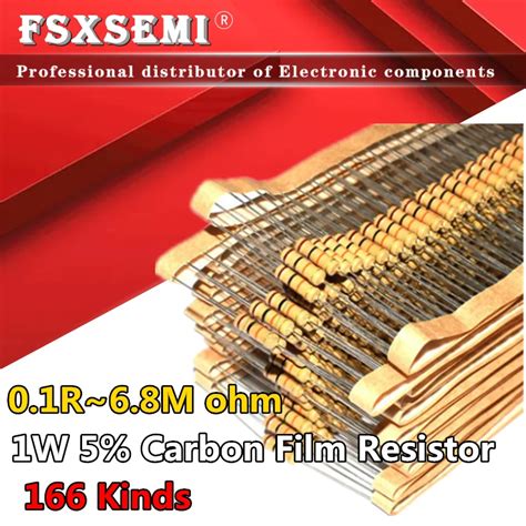 100pcs 1W 5 Carbon Film Resistor 0 1R 1M 1R 2 2R 10R 22R 47R 51R