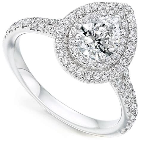 Pear Shaped Double Halo Diamond Engagement Ring