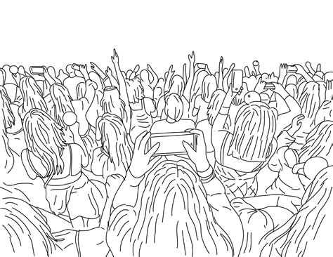 Crowd Of Young People With Cellphone At A Live Concert Line Art Drawing