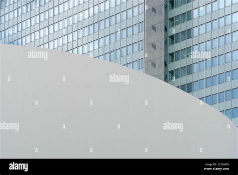 Lose Up Detail Of Modern Glass Facade With Rectangular Windows Frame