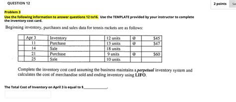 Solved QUESTION Points Sa Problem Use The Following Chegg Com