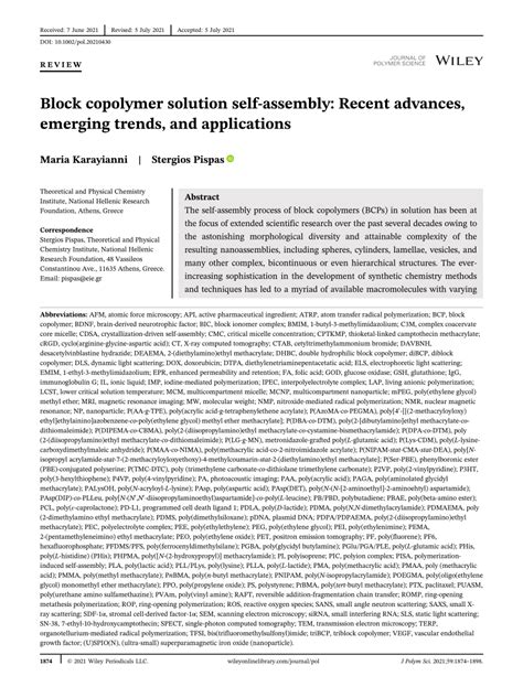 Pdf Block Copolymer Solution Self‐assembly Recent Advances Emerging Trends And Applications