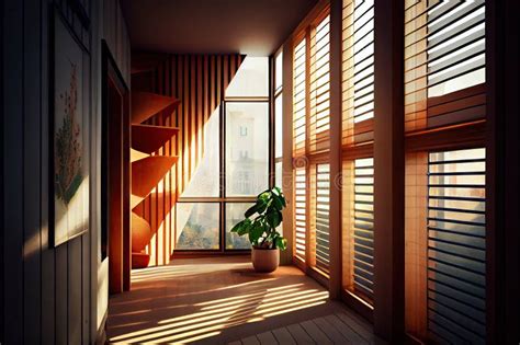 Natural Light Filtering Through Window Louver Illuminating Interior Space Stock Illustration