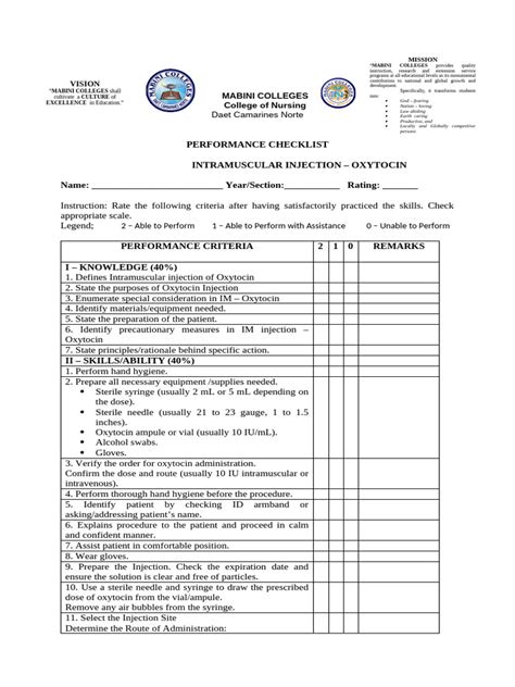 Checklist Oxytocin Intramuscular Injection Pdf