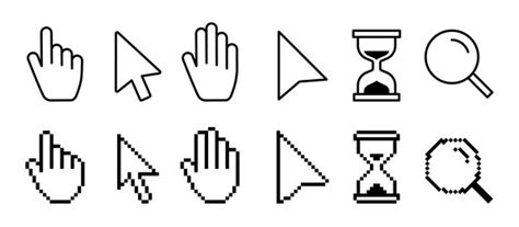 Pixel Cursors Icons Mouse Cursor Hand Pointer Vector Image