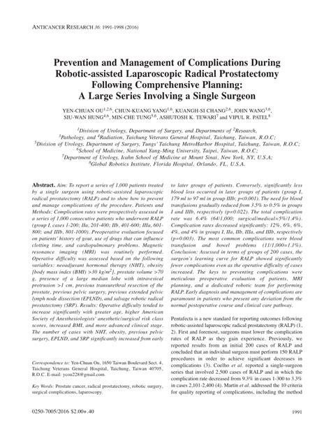 Pdf Prevention And Management Of Complications During Robotic
