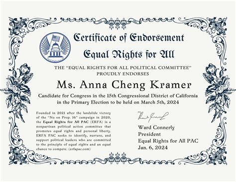 Anna Cheng Kramer For Cd 15 Erfa Endorsed Candidate Equal Rights For All Pac