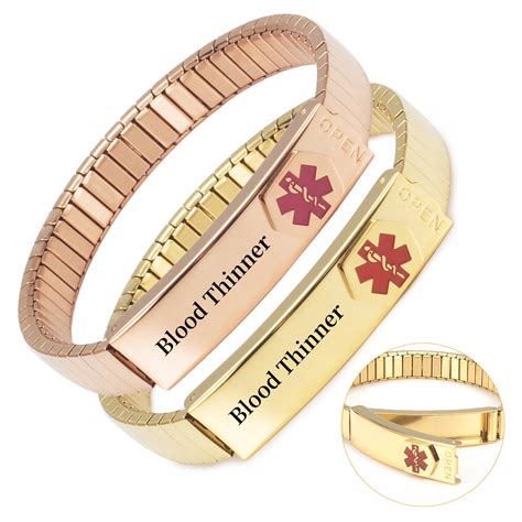 Wollet Goldand Rose Gold Elastic Medical Alert Bracelet For Women Set Of