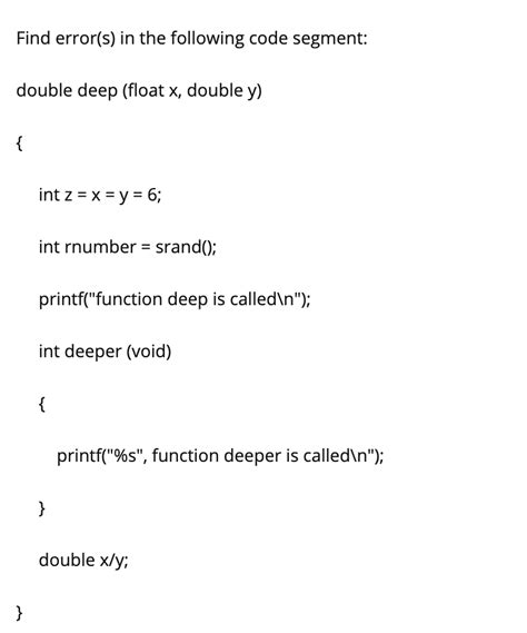 Solved Find Errors In The Following Code Segment Double