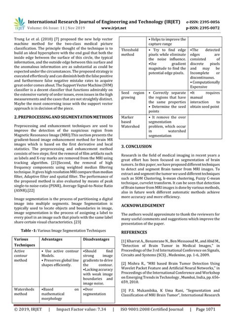 Irjet Review Of Detection Of Brain Tumor Segmentation Using Matlab Pdf