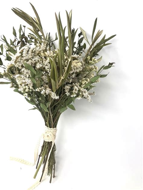 White Green Wedding Bouquet Tear Drop Eucalyptus Olive Branches Fai