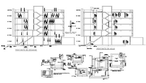 Multi Story Apartment Building With Stores Main And Back Section Cad