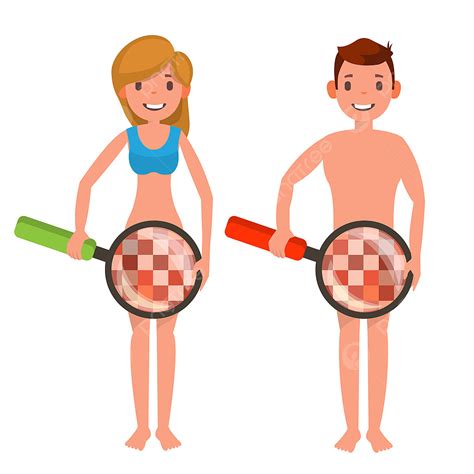 Venereal Disease Check Vector Naked Man And Woman With Magnifying Glass Censored Skin Body