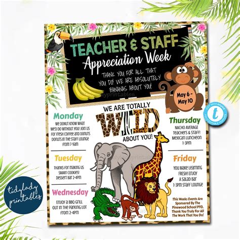 Editable Jungle Teacher Appreciation Week Itinerary We Are Wild About