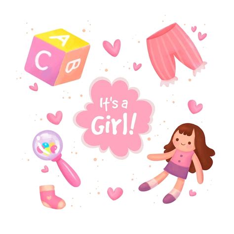 Conjunto de elementos de baby shower para niña Vector Premium