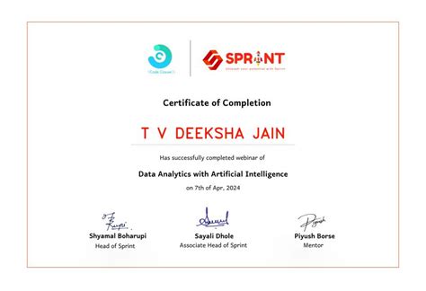 Attended A Webinar On Data Analytics By Codeclause T V Deeksha Jain