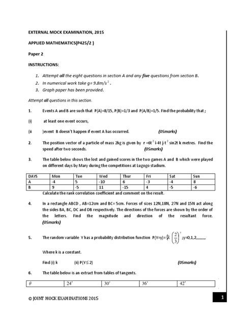 external mock examination 2015 applied mathematics p425 2 paper 2