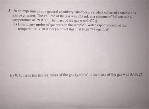 Solved In An Experiment In A General Chemistry Chegg