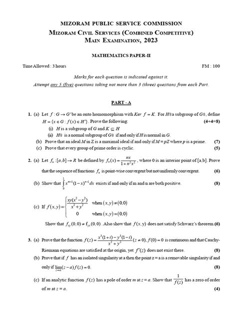 Mcs Main 2023 Mathematics Paper Ii Pdf Equations Mathematical