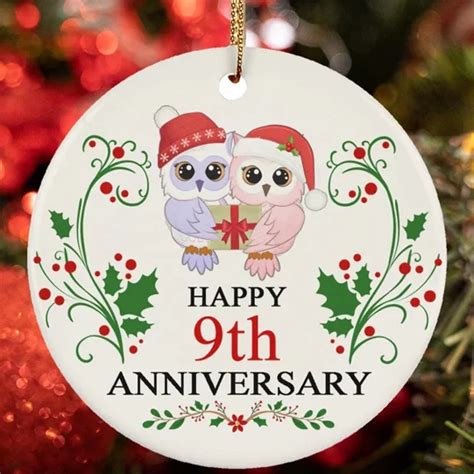 Happy 9th Anniversary Ornament Owl Couple 9 Year In Love Kristmas 1pc
