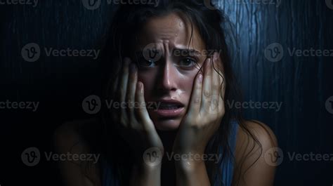 Ai Generated Distressed Young Woman With Hands On Face Tears And