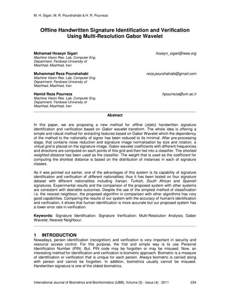 Pdf Offline Handwritten Signature Identification And Verification Using Multi Resolution Gabor