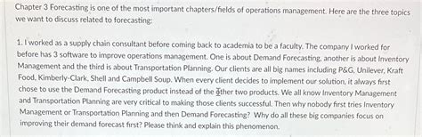 Solved Chapter 3 Forecasting Is One Of The Most Important Chegg Com
