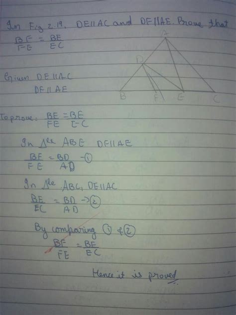 In The Given Fig De Ac And Df Ae Prove That Be Fe Be Ec