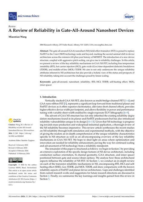 Pdf A Review Of Reliability In Gate All Around Nanosheet Devices