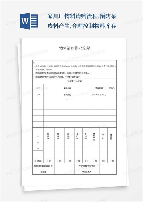 家具厂物料请购流程预防呆废料产生合理控制物料库存word模板下载编号qywjvnav熊猫办公