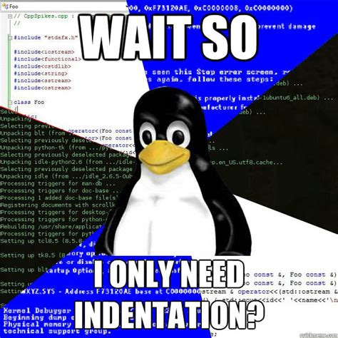 Wait So I Only Need Indentation Computer Science Penguin Quickmeme