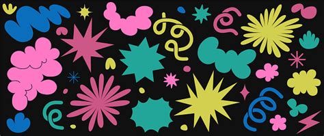 꽃과 구름 모양은 트렌디한 복고풍 90년대 00년대 만화 스타일의 기하학적 추상 스티커 팩입니다 파도 루프 별 거품 펑키 플라워 그루비 물결 모양 및 나선형 요소 벡터