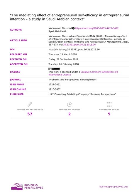 Pdf The Mediating Effect Of Entrepreneurial Self Efficacy In Entrepreneurial Intention A