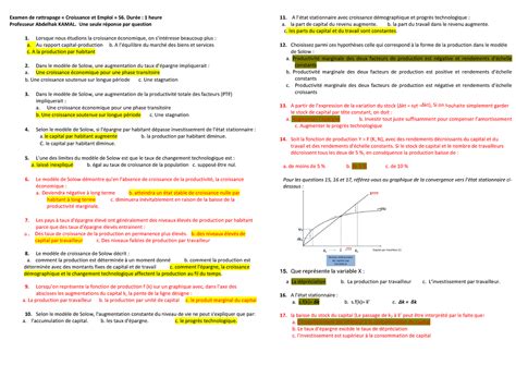 QCM S6 Croissance Et Emploi Examen De Rattrapage Croissance Et