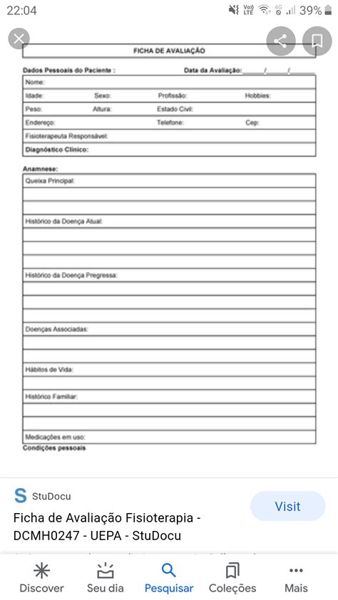 Ficha De Avaliação Em Fisioterapia Braincp