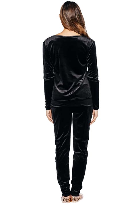 Womens Velvet Velour Lounge Wear Set 2 Piece Tracksuit Casual Top Joggers