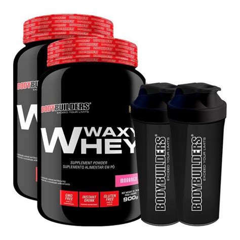 Kit 2x Whey Protein Waxy Whey 900g 2x Coqueteleira Bodybuilders