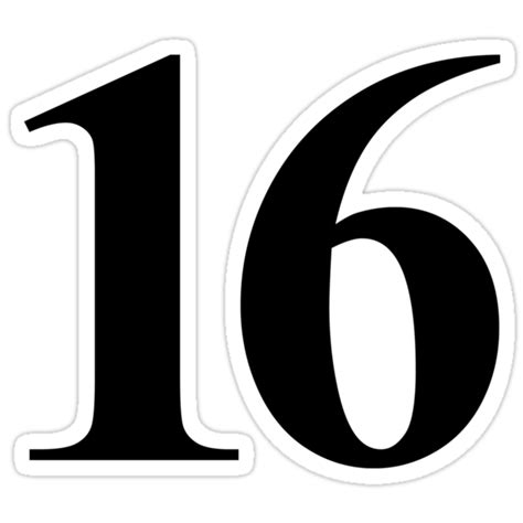 Number 16 In Black Times New Roman Serif Font Typeface Stickers By