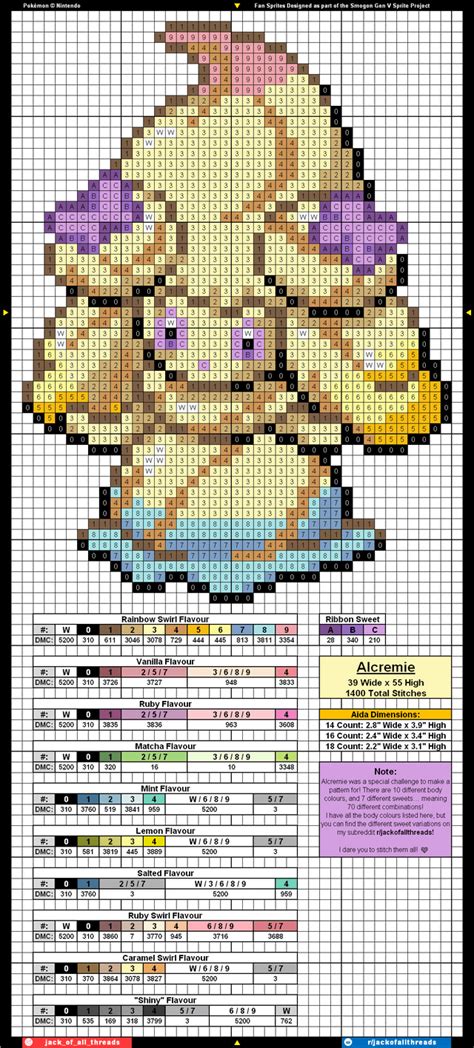 Alcremie Sprite Graph Cross Stitch Patterns All 70 Flavours R