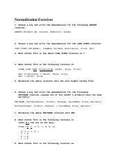 Normalization Exercises Docx Normalization Exercises 1 Choose A Key And Write The