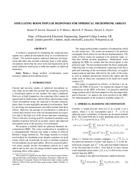 Pdf Simulating Room Impulse Responses For Spherical Microphone Arrays