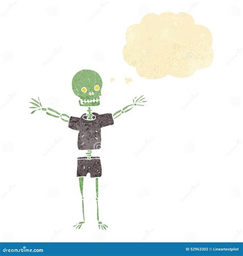 Beeldverhaalskelet In Kleren Met Gedachte Bel Stock Illustratie Illustration Of Skelet Leuk