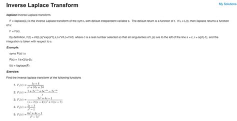 Solved Inverse Laplace Transform My Solutions Ilaplace Inverse Laplace 1 Answer