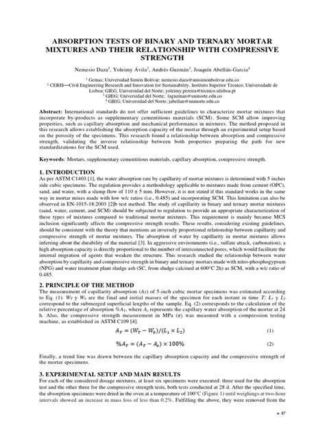 Absorption Tests Of Binary And Ternary Mortar Mixtures And Their