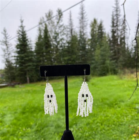 Ghost Seed Bead Earrings Seed Bead Ghost Halloween Fall Earrings